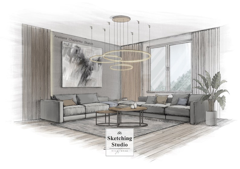 Custom Interior Hand Rendering in a Sketch Style Digital - Etsy