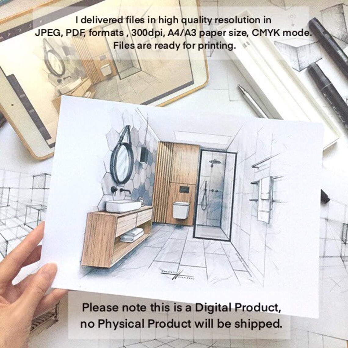 Custom Interior Hand Rendering Made to Order Realistic - Etsy