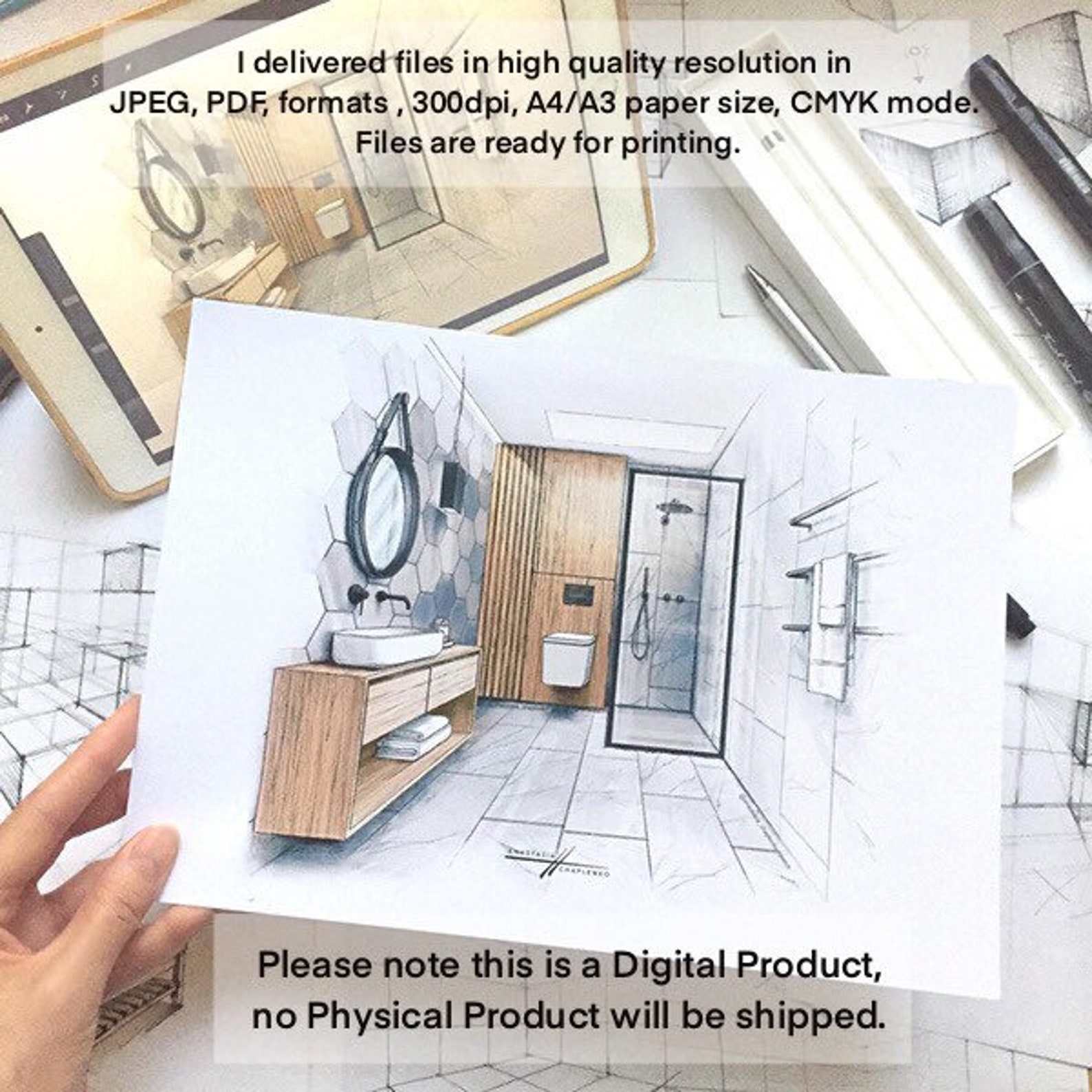 Custom Interior Hand Rendering, Made to Order, Realistic Detailed ...