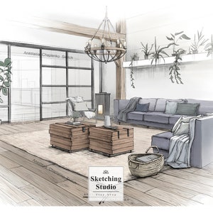 Custom Interior Hand Rendering in a Sketch Style Digital - Etsy