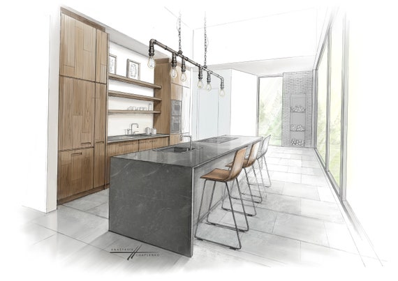 Custom Interior Hand Rendering in a Sketch Style Digital - Etsy