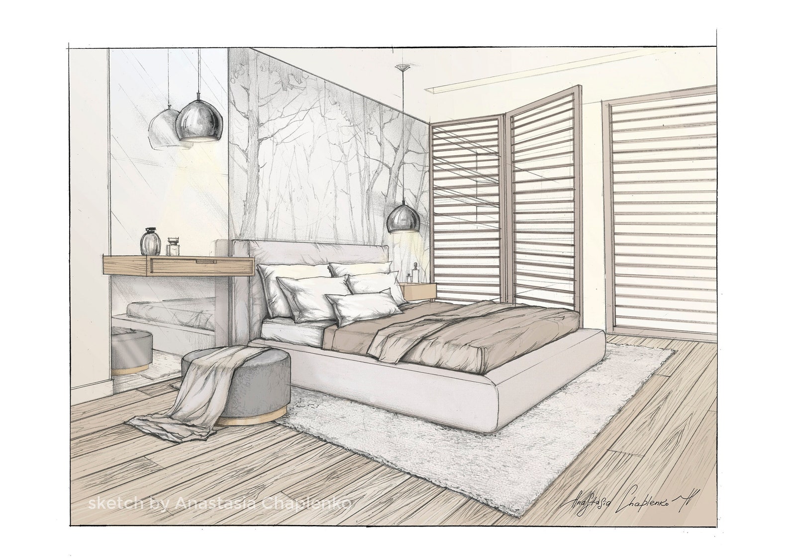 Custom Interior Hand Rendering in a Sketch Style, Digital Visualization ...