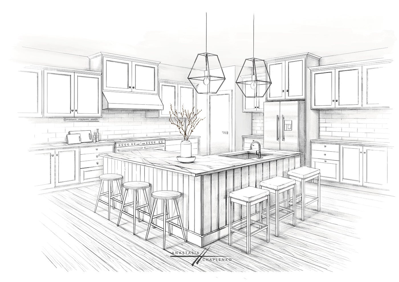 Custom Interior Hand Rendering in a Sketch Style Digital - Etsy