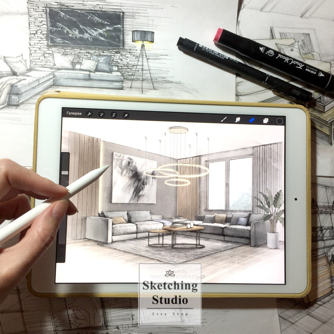 Custom Interior Hand Rendering in a Sketch Style Digital - Etsy