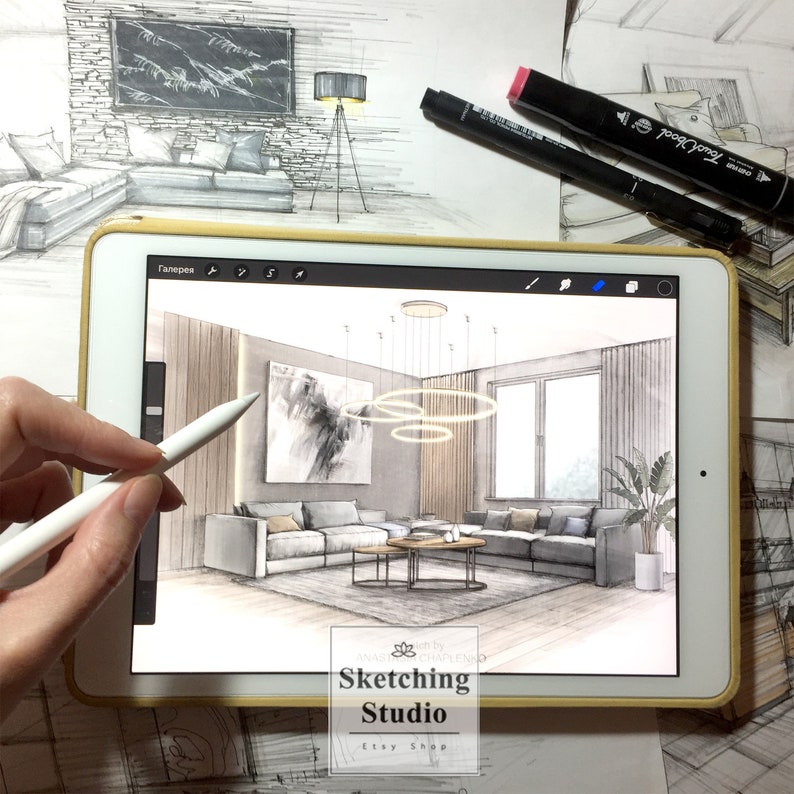 Custom Interior Hand Rendering in a Sketch Style Digital - Etsy