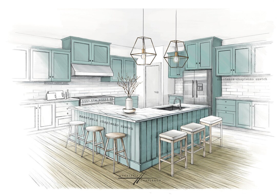 Custom Interior Hand Rendering in a Sketch Style Digital - Etsy