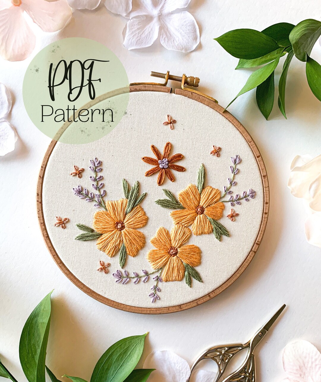 Spring Floral Embroidery Pattern & Stitch Guide, Beginner Embroidery ...