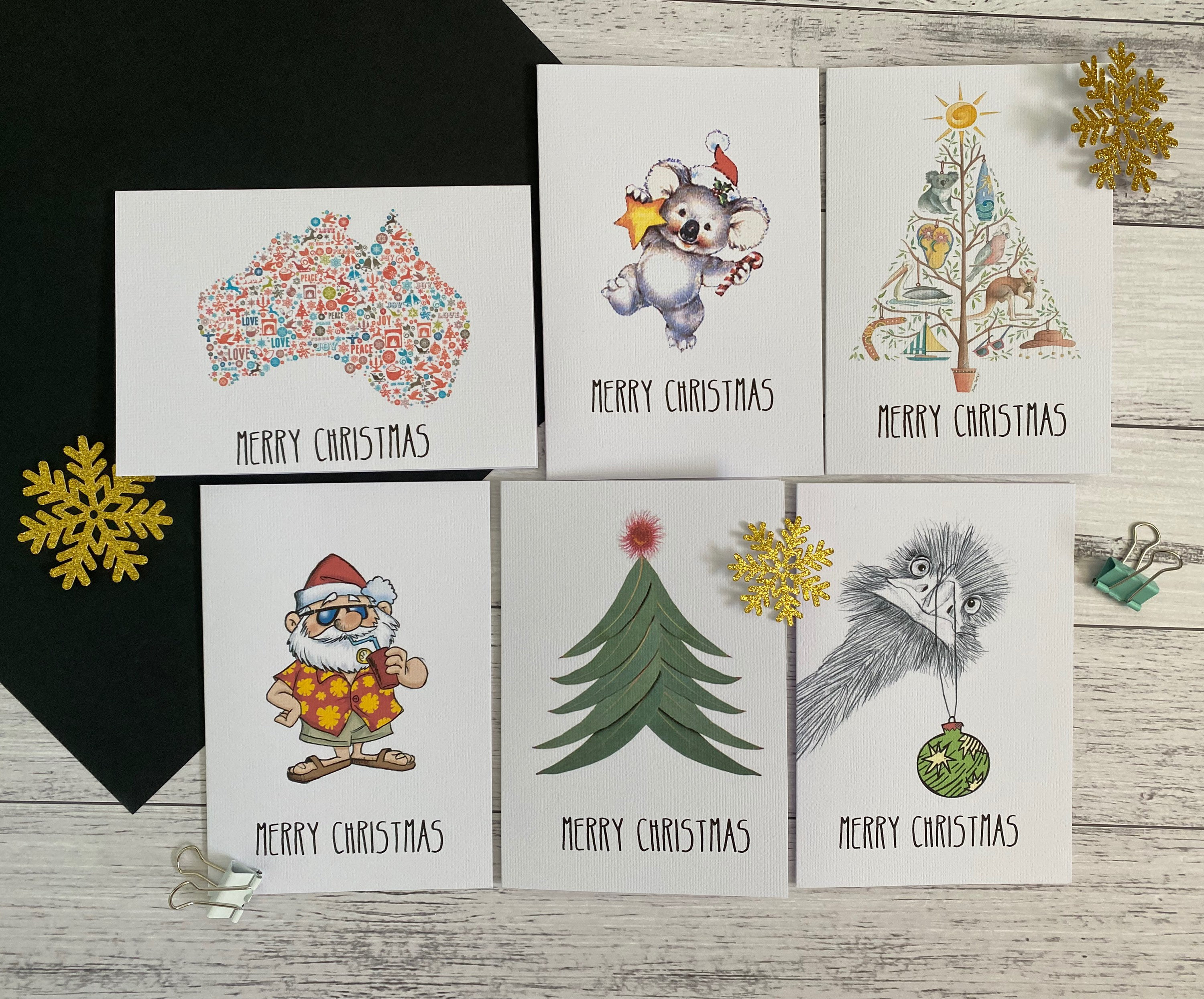 Aussie Christmas Cards Australian Themed Christmas Card Pack Set of 6 ...