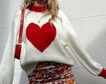 Red Heart Sweater | Etsy
