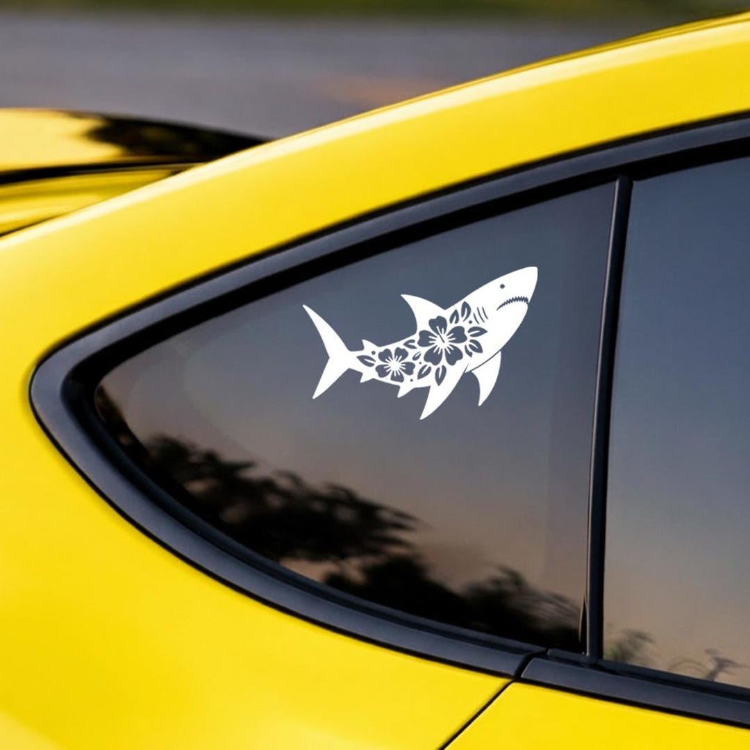 Floral Shark Vinyl Decal – Bold Aquatic Coastal Ocean Marine Life Shark ...