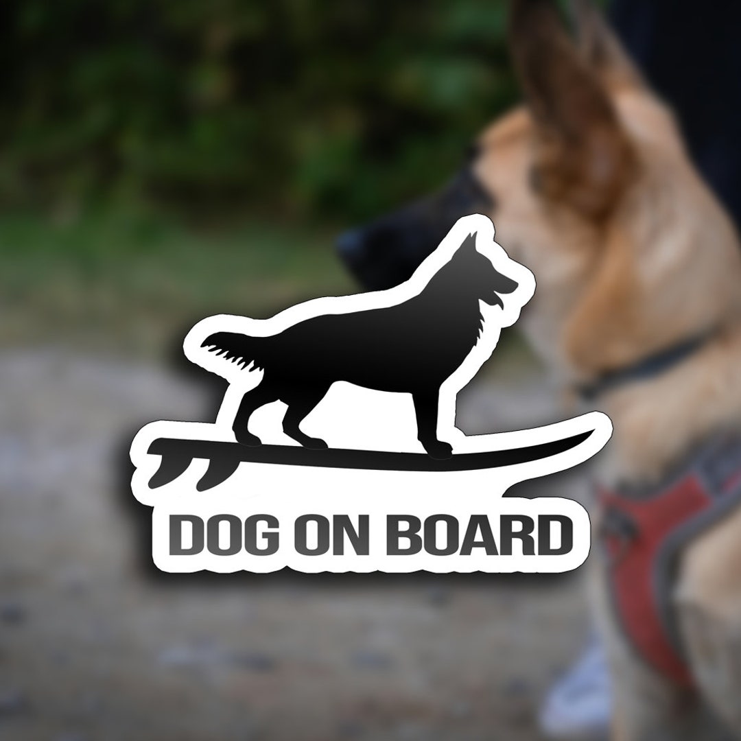 German Shepherd DOG ON BOARD Decal Sticker - Vinyl Graphic, Surfing ...