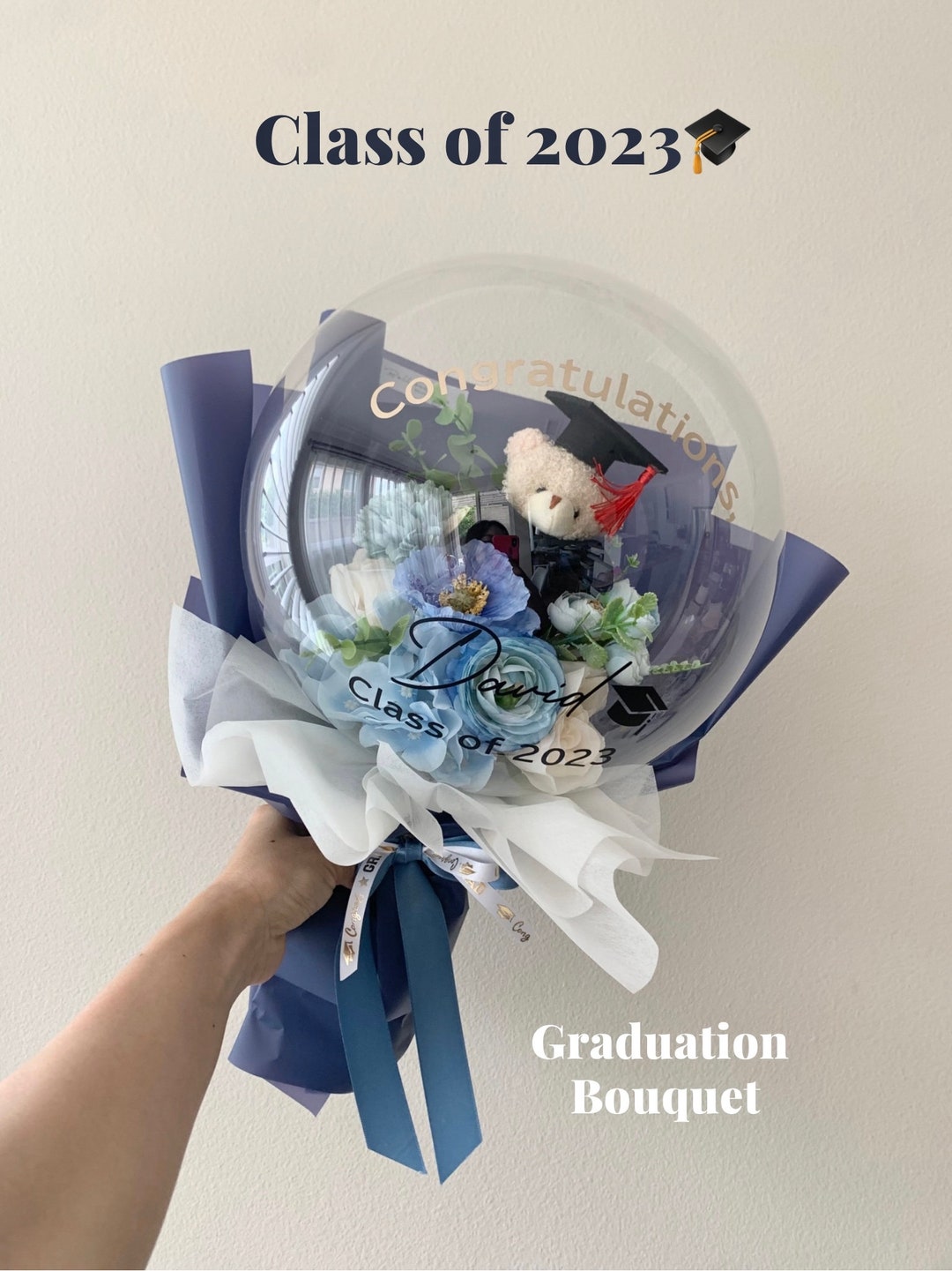 Graduation Bouquet: Flower Arrangement, Flower Balloon, Personalized Gift, Flower Bouquet ...