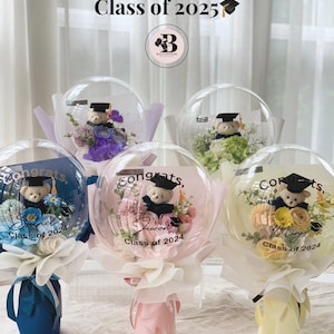 Graduation Bouquet: Pink Flower Arrangement, Flower Balloon ...