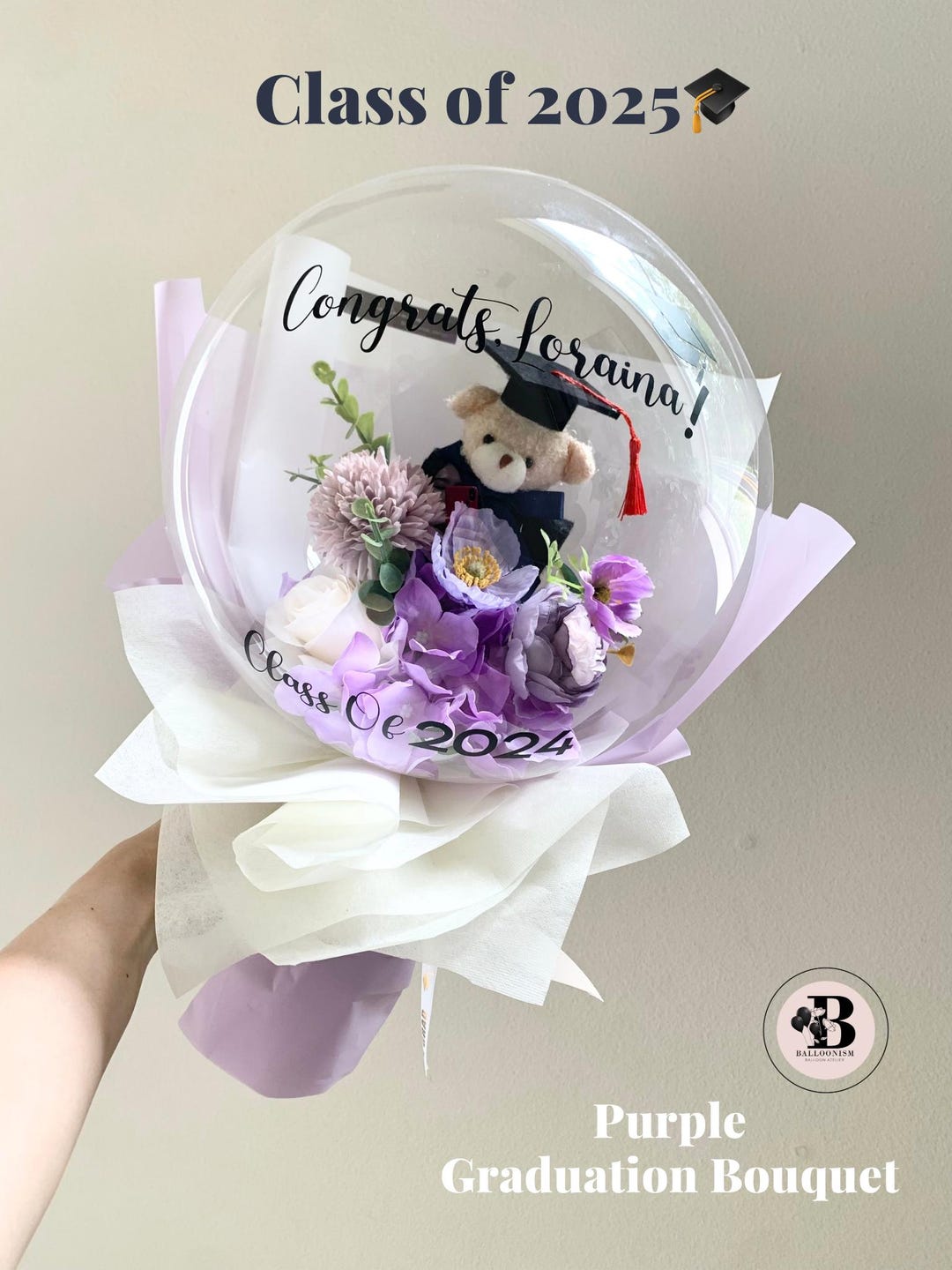 Graduation Bouquet: Purple Flower Arrangement, Flower Balloon ...