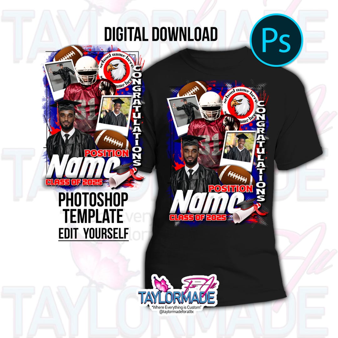 Photoshop 3D Senior Graduation Red Blue Scars Football 2025 Centerprint ...