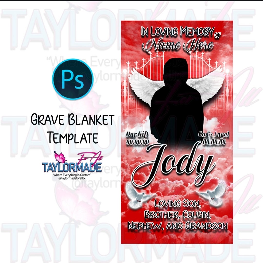 Digital 3D Memorial Grave Blanket Photoshop Editable Template Red RIP ...