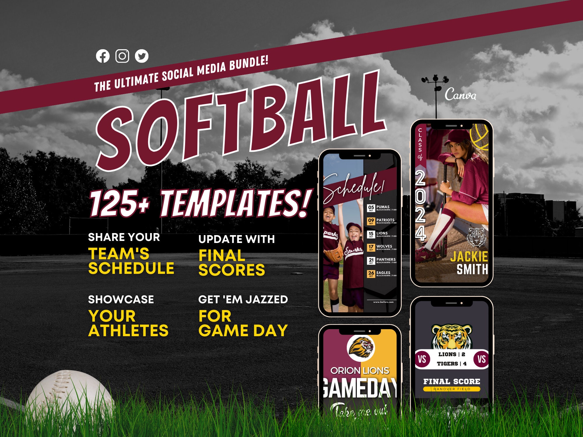 125canva Social Media Templates for Softball Teams season Schedule ...