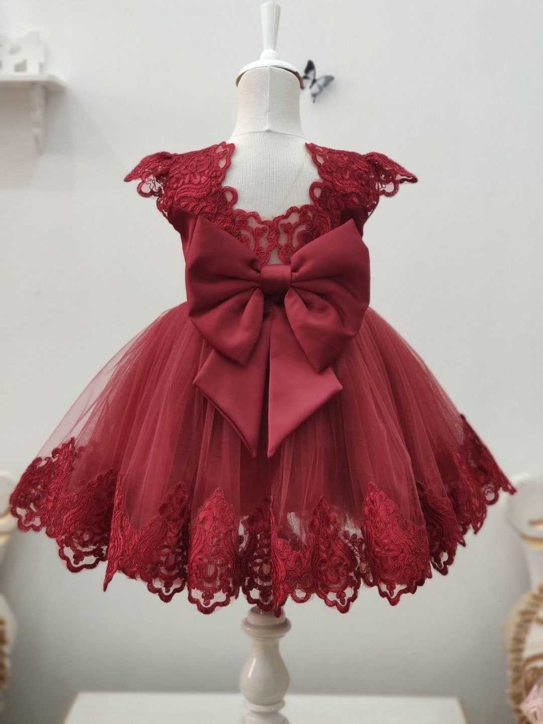 Flower Girl Burgundy Dress, Girls Pageant Dress, Toddler Burgundy Party ...