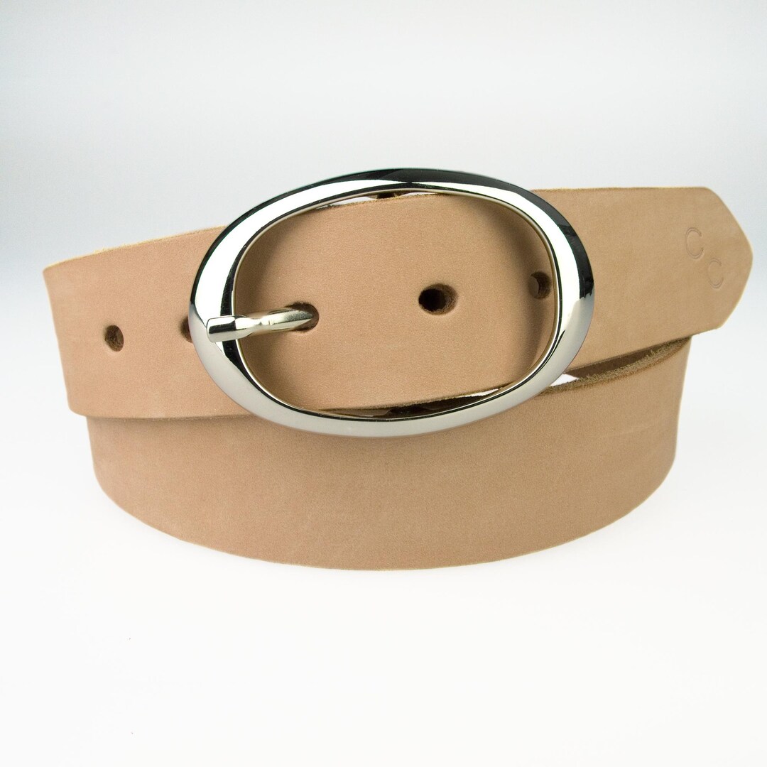 Camel Nubuck Leather Belt - Oval Shaped Buckle - Made in UK - Etsy
