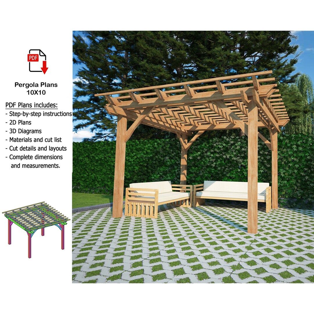 Pergola Plans, 10X10 Pergola Plans, Woodworking Plans, Pergola Plan ...