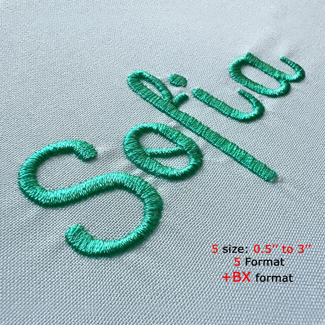 Sofia Script Embroidery Font in BX PES DST Jef VP3 Exp Format, Cursive ...