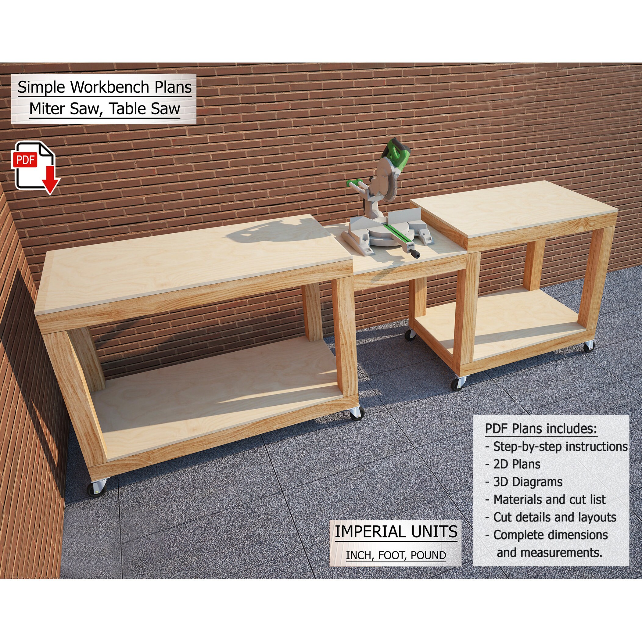 Workbench Plans, Miter Saw Table, Miter Saw Station, Build Plans, Step ...