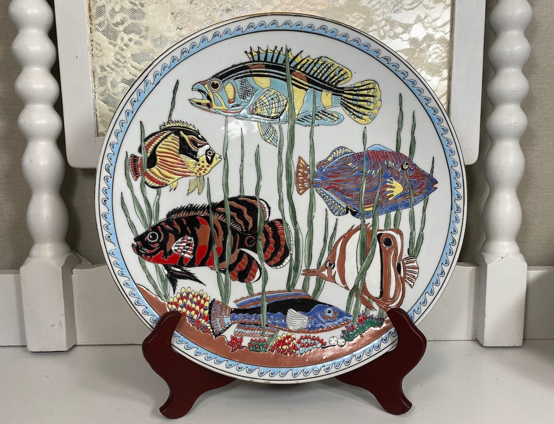 VINTAGE Hand-painted Embossed TROPICAL FISH Decorative Plate by ...