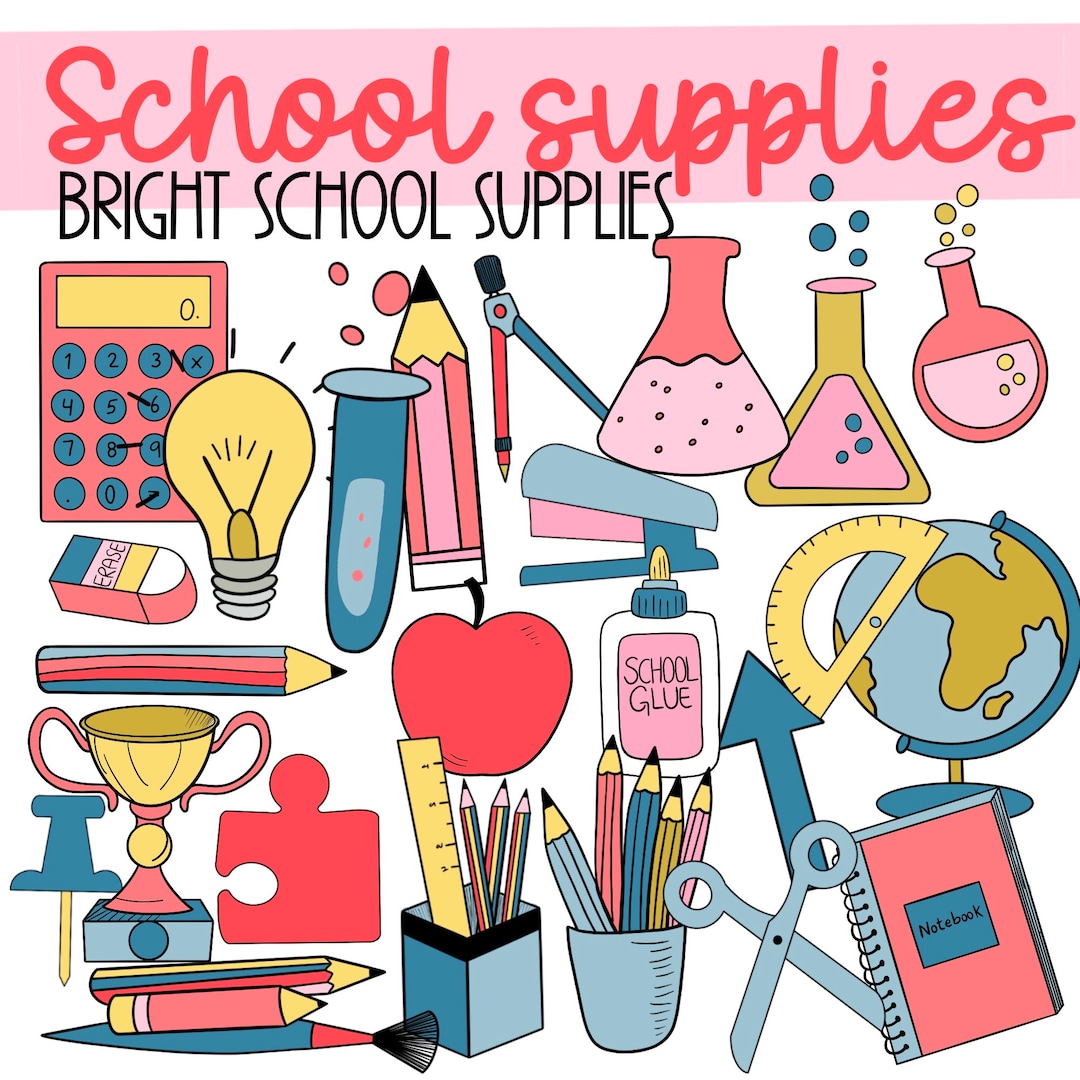 Pastel School Supplies Clipart |teacher Graphics | Digital Stickers ...