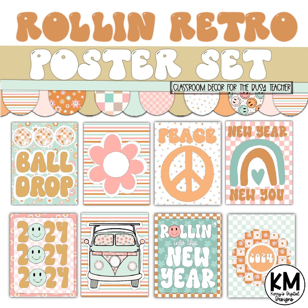 Retro Rollin' New Year Poster Set: Editable Classroom Decor (8x10 ...