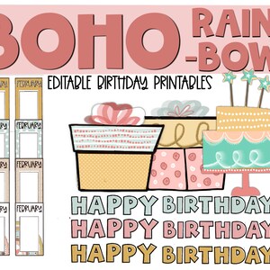 EDITABLE Boho Rainbow Birthday Display Classroom Decor Bulletin Board ...