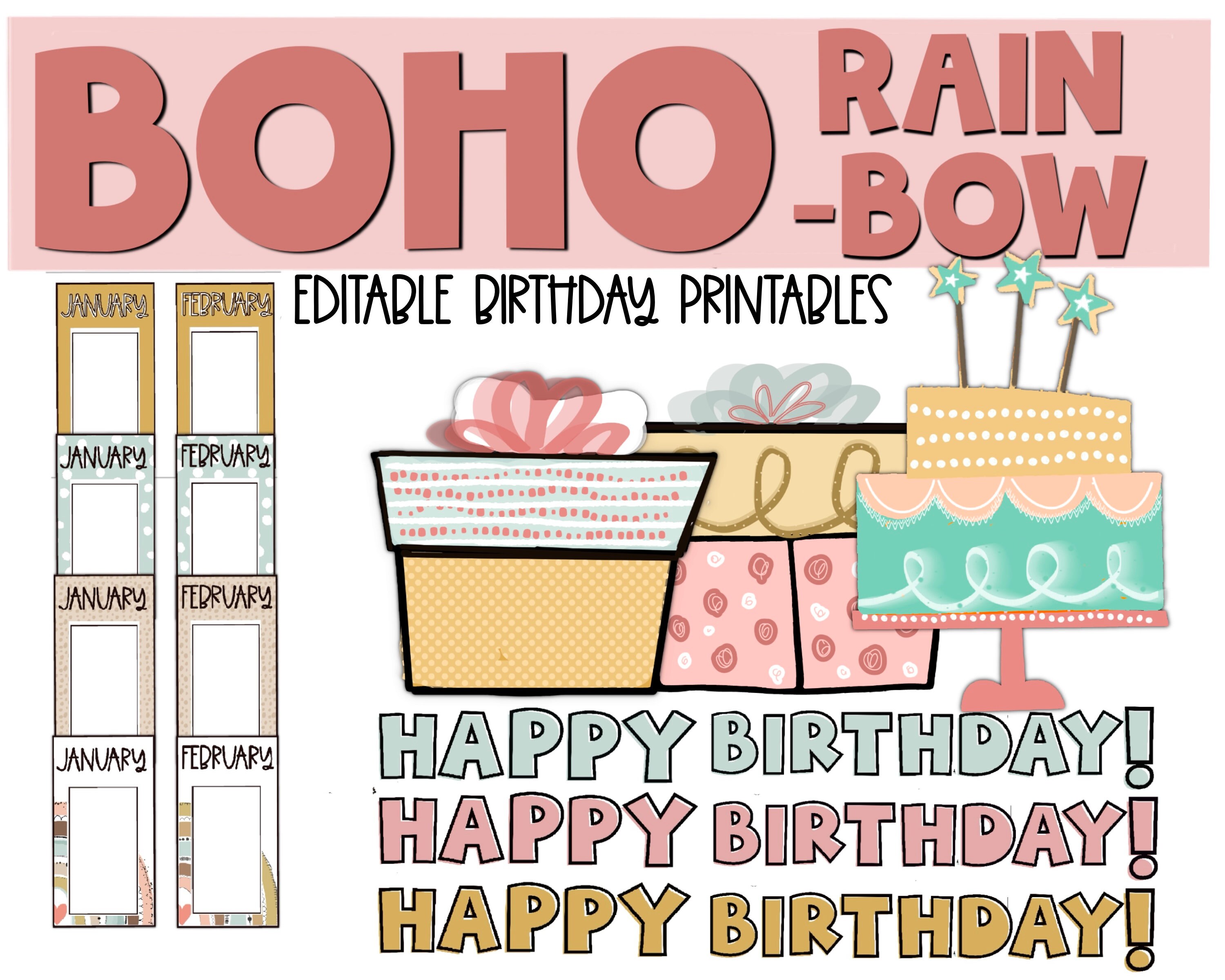 EDITABLE Boho Rainbow Birthday Display Classroom Decor Bulletin Board ...