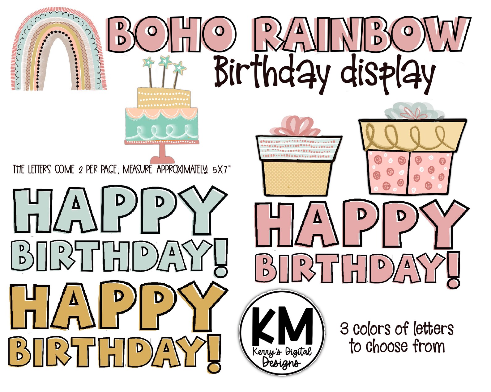 EDITABLE Boho Rainbow Birthday Display Classroom Decor - Etsy
