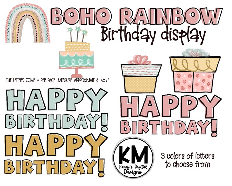 EDITABLE Boho Rainbow Birthday Display Classroom Decor - Etsy