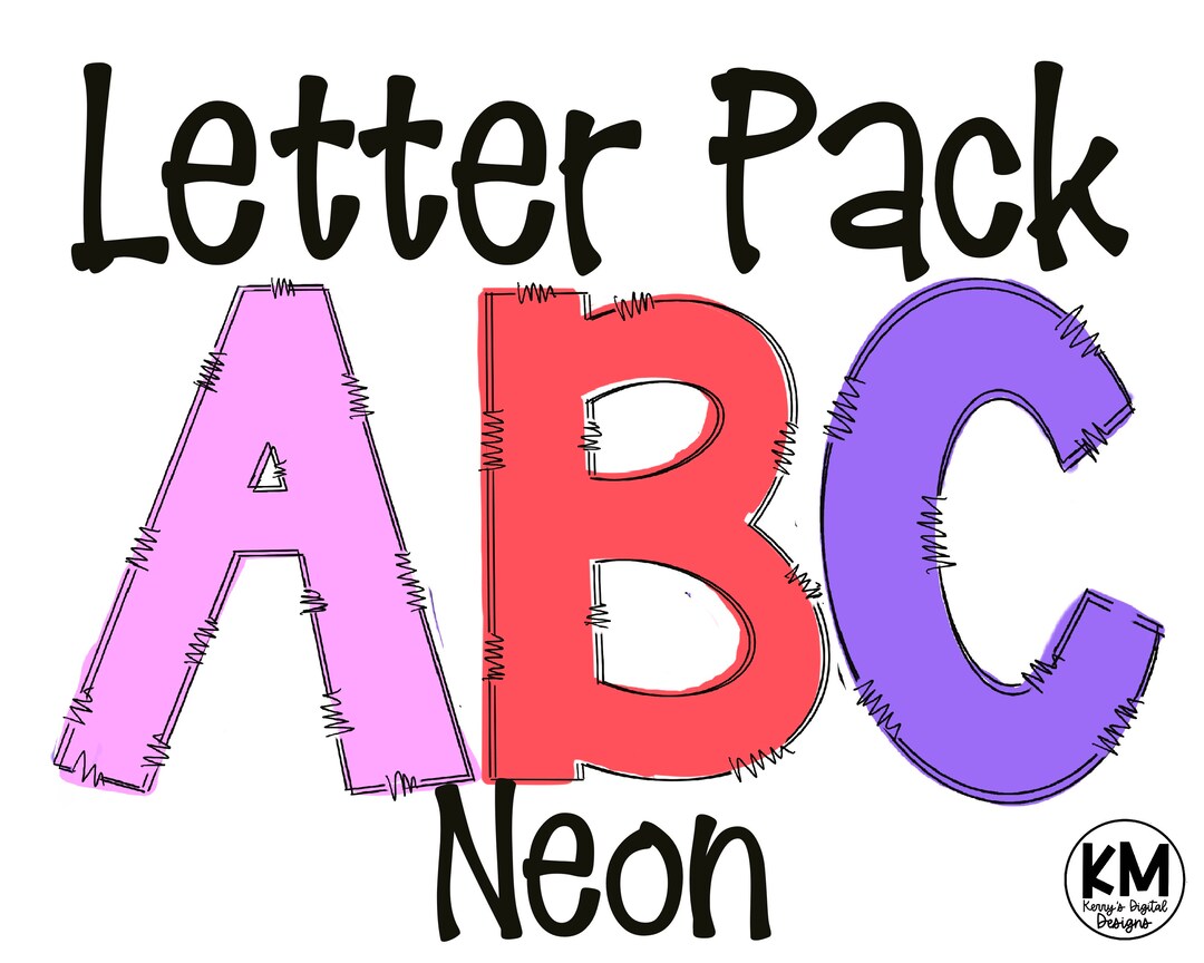 Neon Letter Pack Clipart Bulletin Board Letters Commercial Use - Etsy