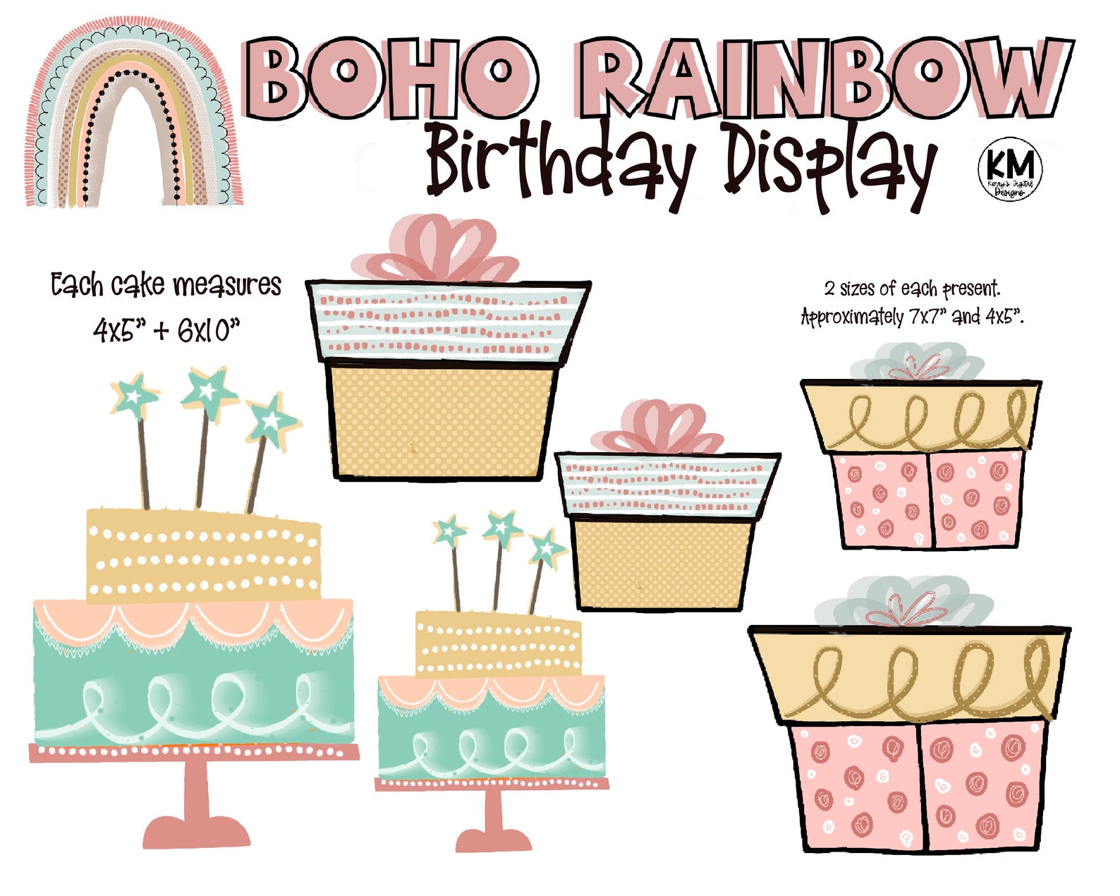 EDITABLE Boho Rainbow Birthday Display Classroom Decor - Etsy