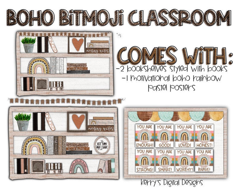 Boho Rainbow Pastel Bitmoji Virtual Clipart Digital Stickers - Etsy