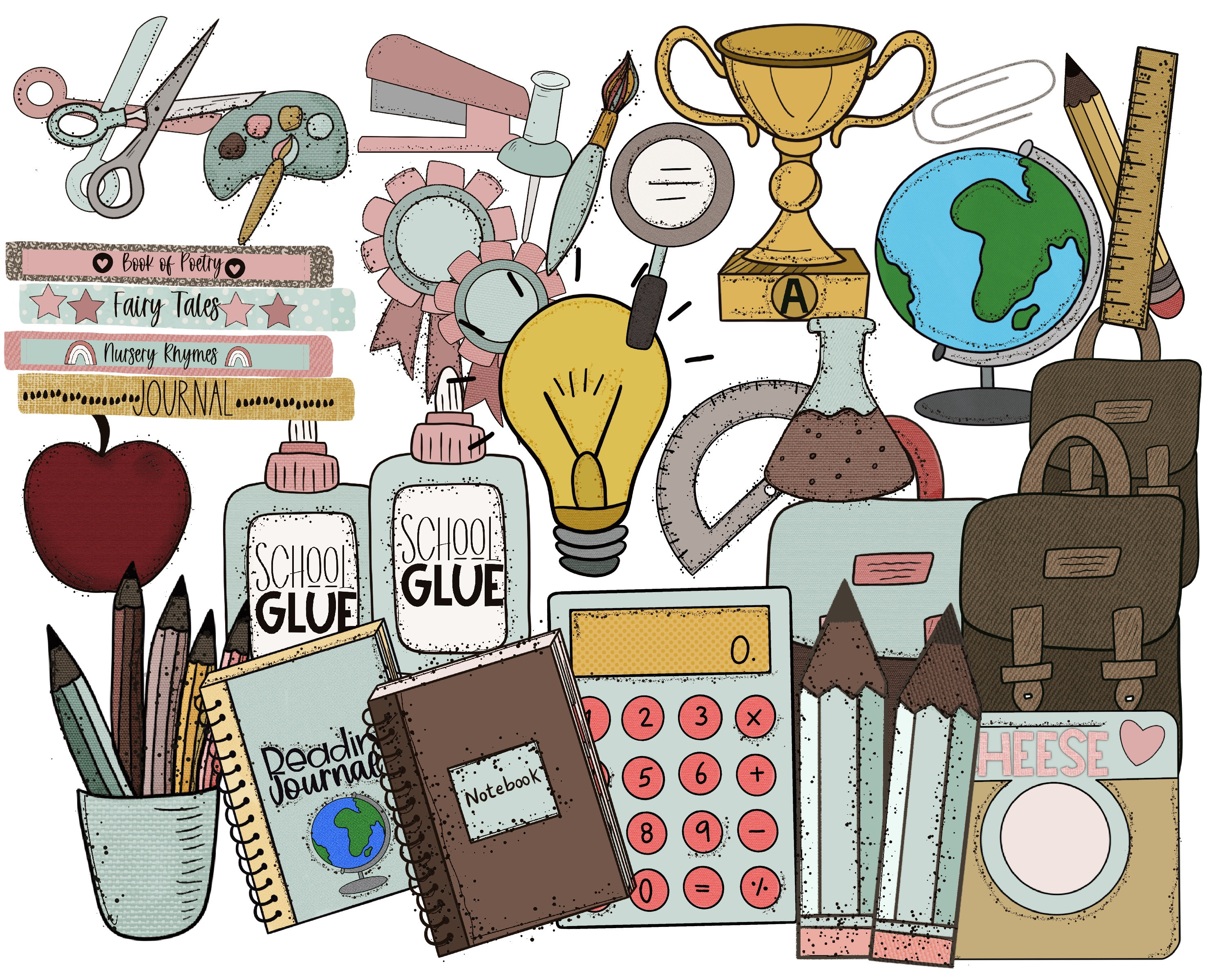 Pastel School Supplies Clipart: Teacher Stickers, Planner Graphics ...