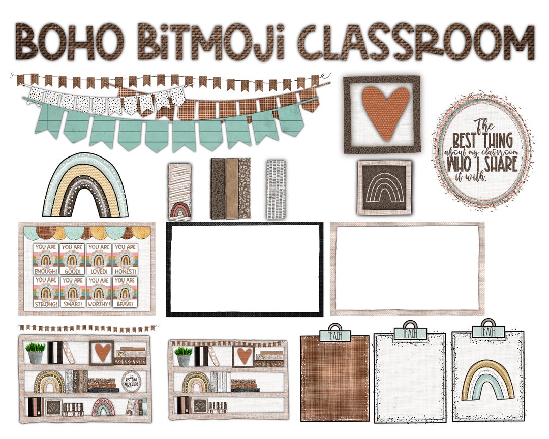 Boho Rainbow Pastel Bitmoji Virtual Clipart Digital Stickers - Etsy