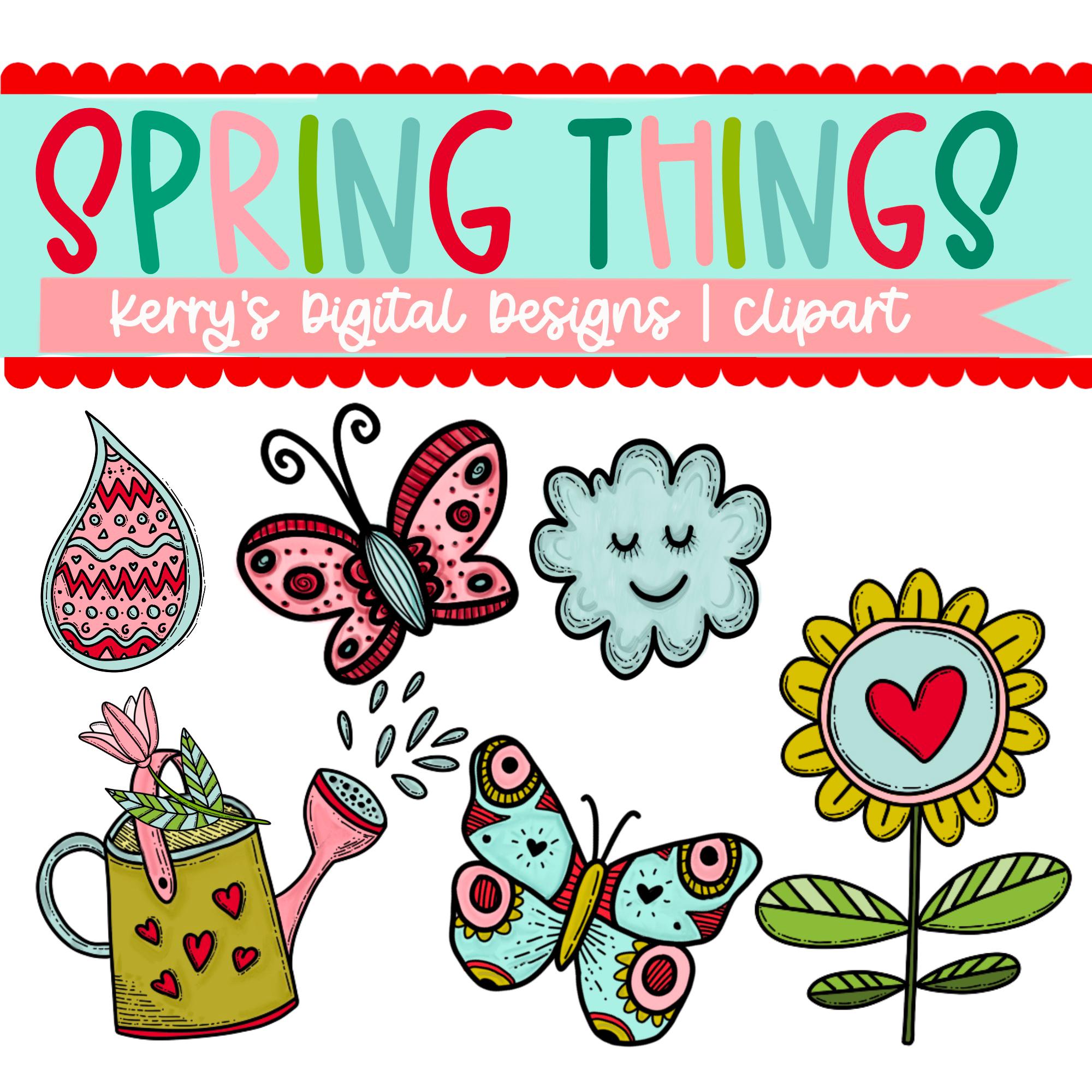 Spring Time Clipart | Flowers, Butterflies, Bicycle | Pngs Only | - Etsy