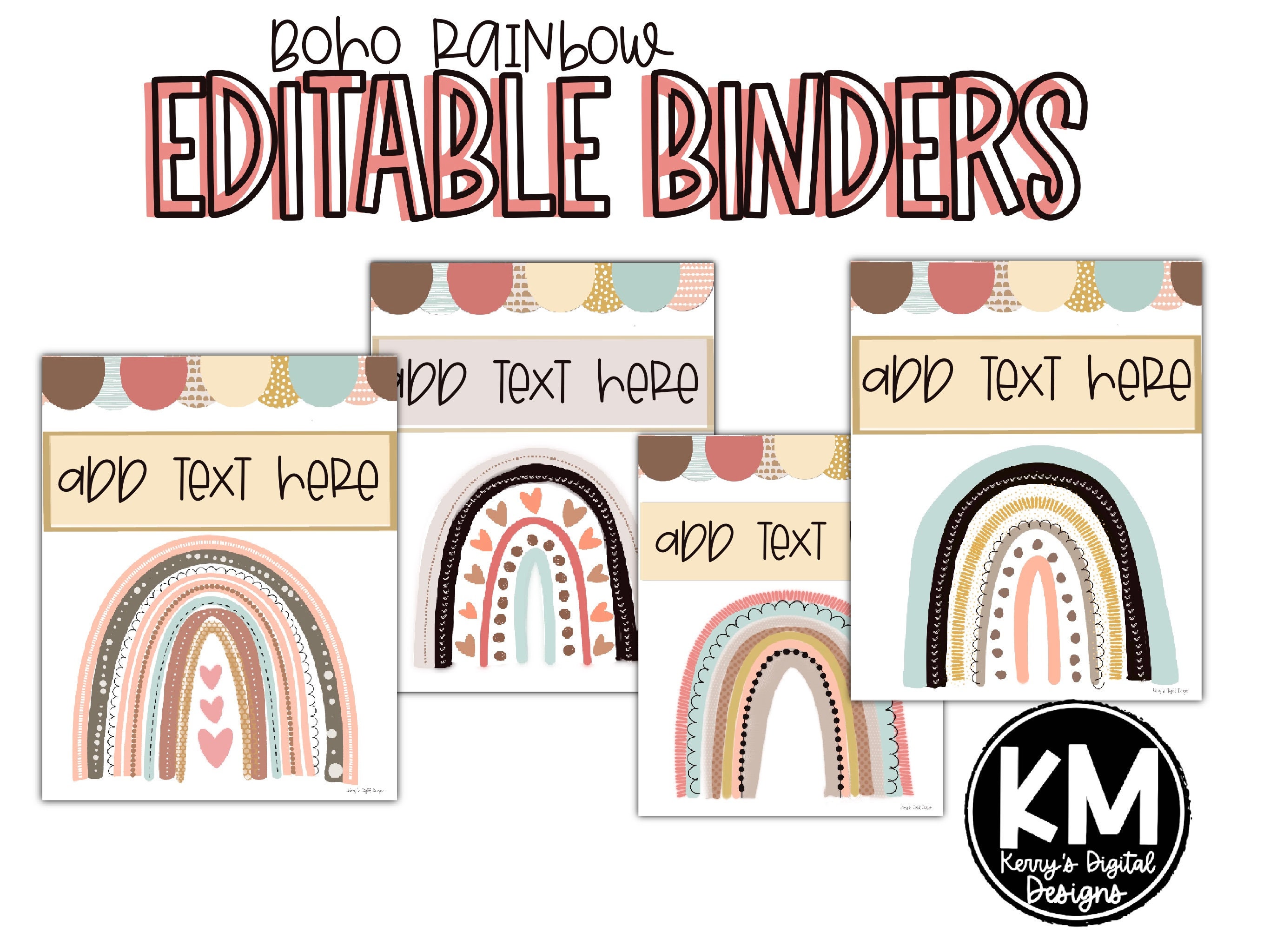 Editable Teacher Boho Rainbow Binder Covers and Spines - Etsy