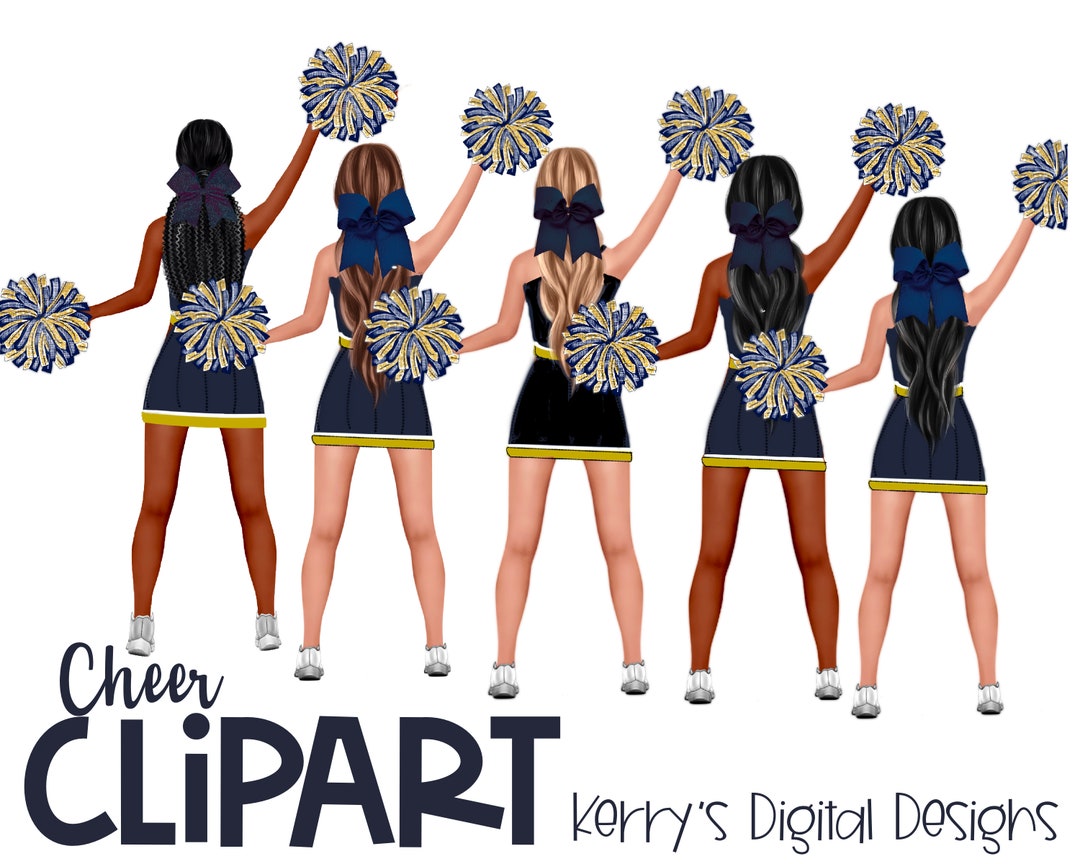 Digital Stickers + Clipart | Blue + Gold Cheerleader Clipart | Banquets ...