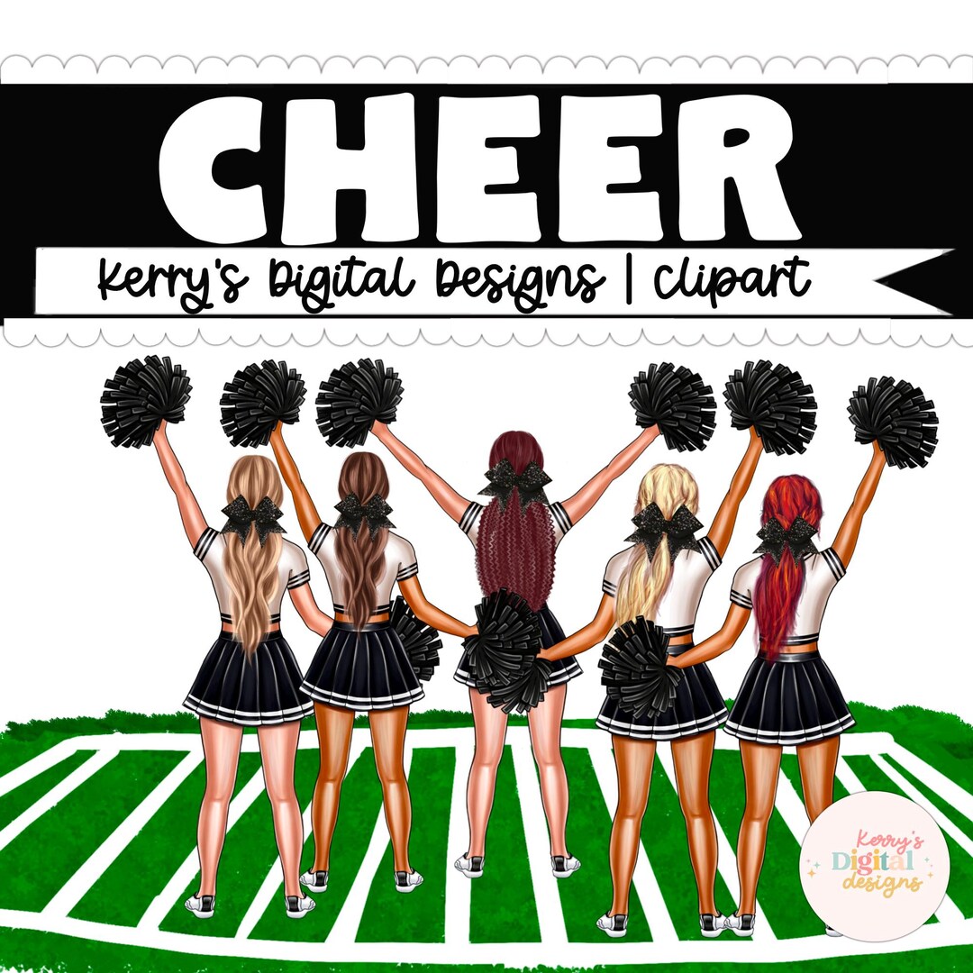 5 Black and White Cheerleader Clipart | Cheer Coach Gift | Game Day ...