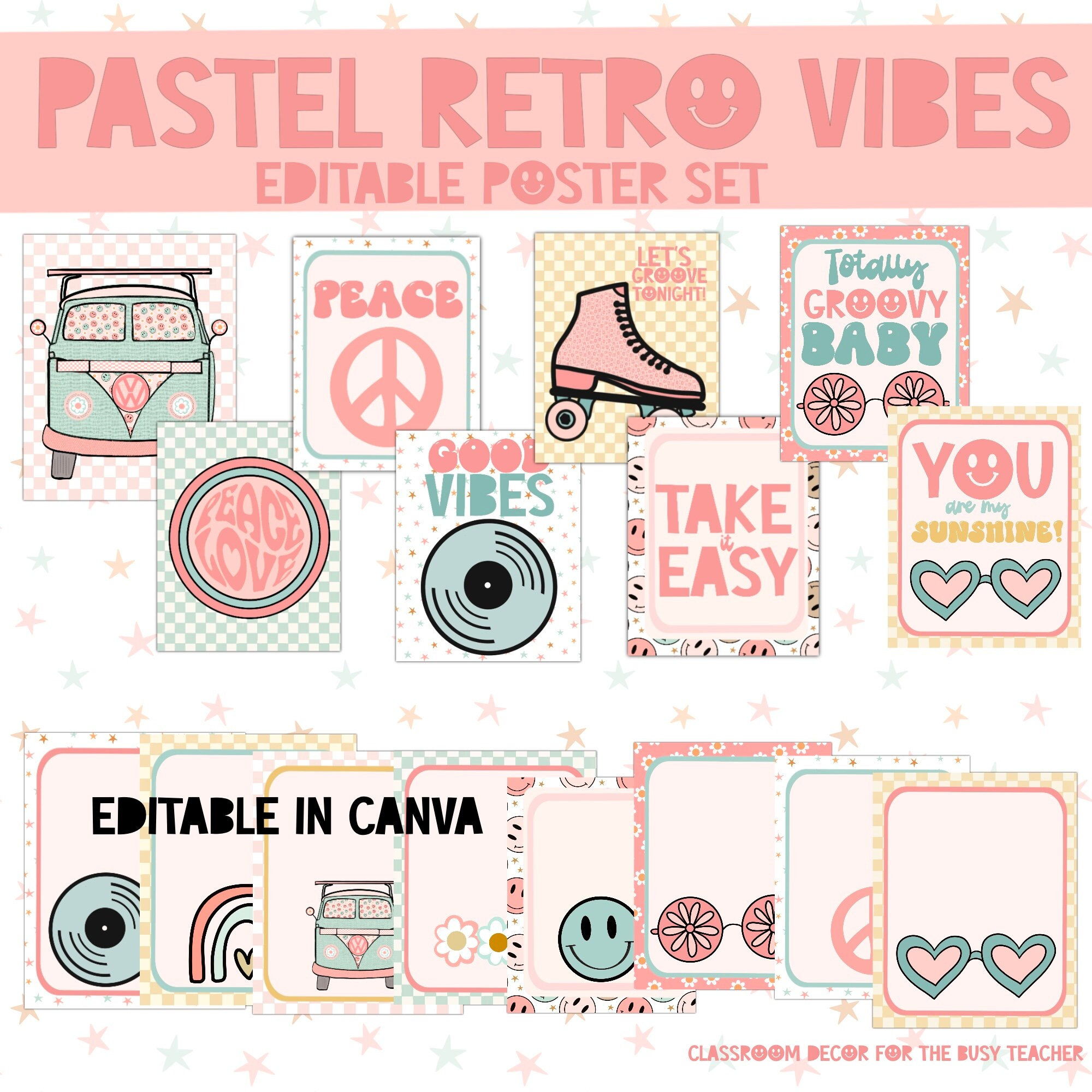 EDITABLE Pastel Retro Vibes Posters Printable Decor 8 Editable 8 Non ...