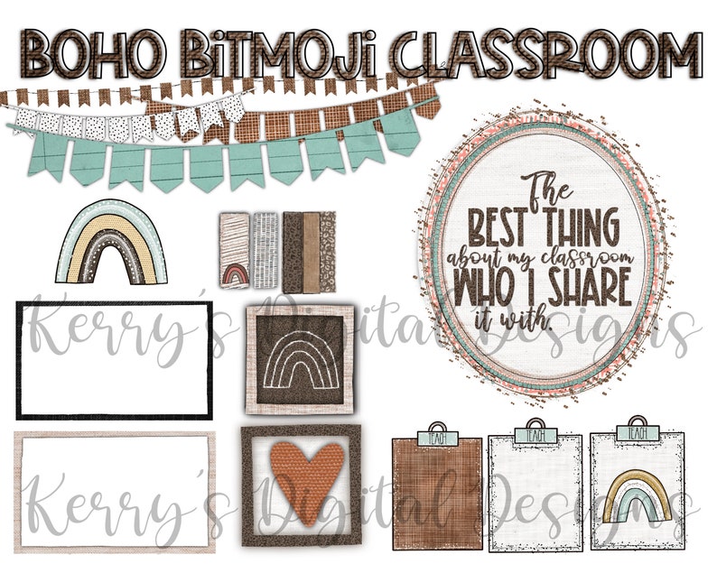 Boho Rainbow Pastel Bitmoji Virtual Clipart Digital Stickers - Etsy