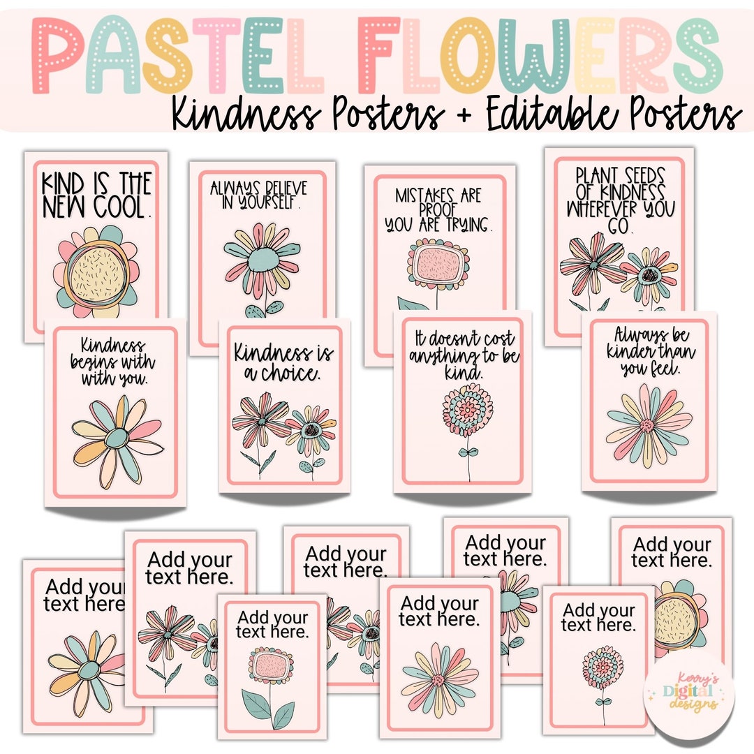 EDITABLE Pastel Flowers Kindness Posters | 8x10 Inches - Etsy
