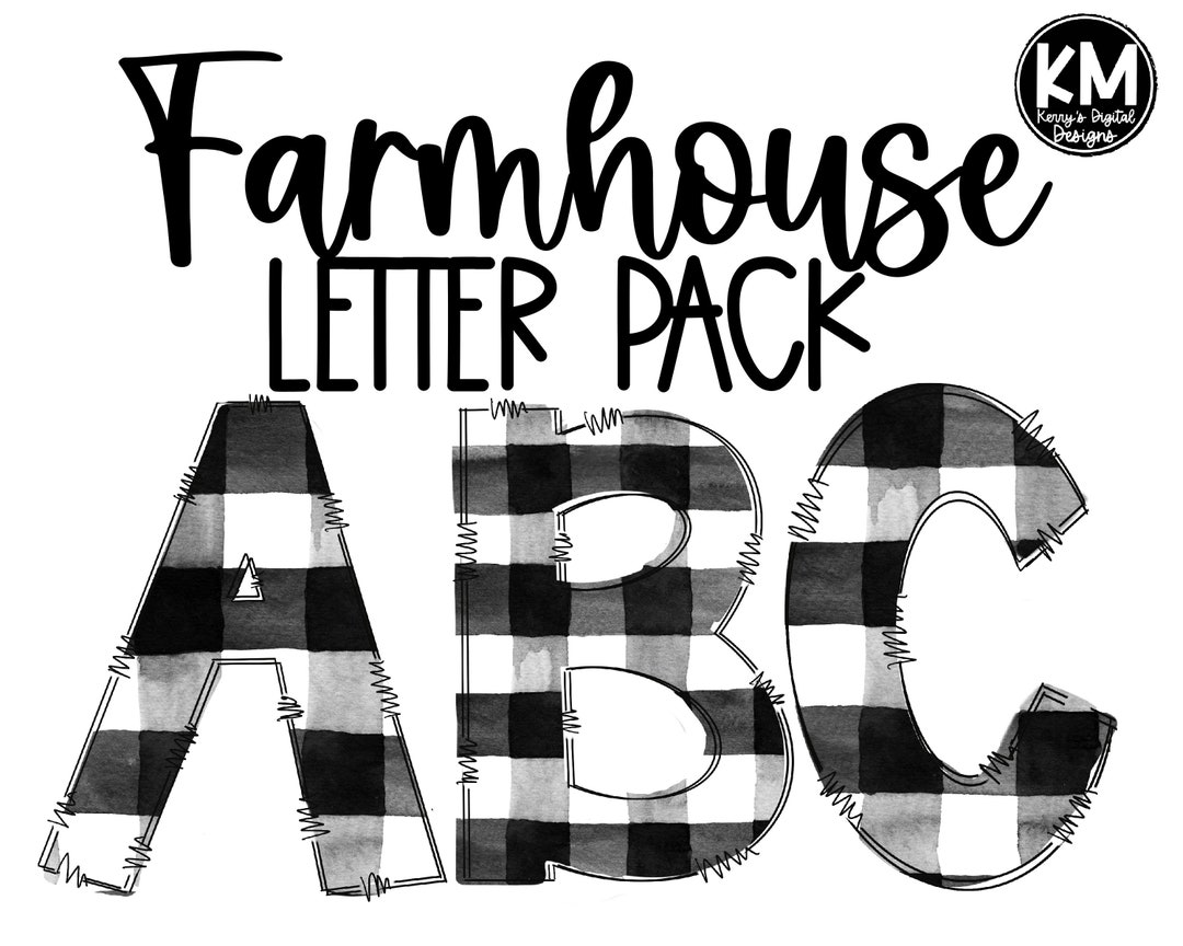 Buffalo Plaid Farmhouse Letter Pack Clipart Bulletin Board Letters ...