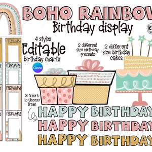 EDITABLE Boho Rainbow Birthday Display Classroom Decor - Etsy