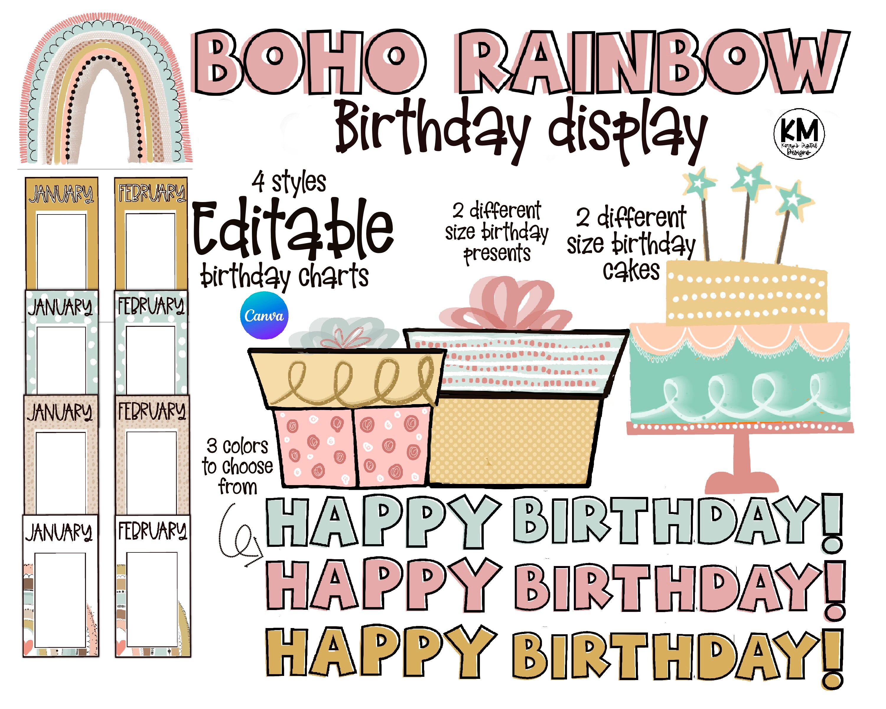 EDITABLE Boho Rainbow Birthday Display Classroom Decor - Etsy