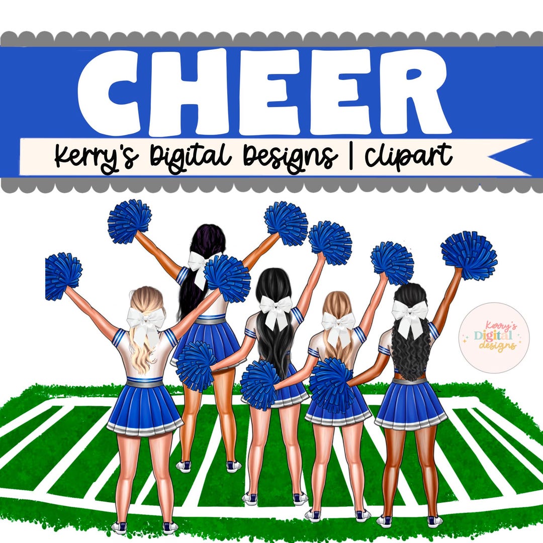 5 Royal Blue White Cheerleader Clipart | Cheer Coach Gift | Game Day ...