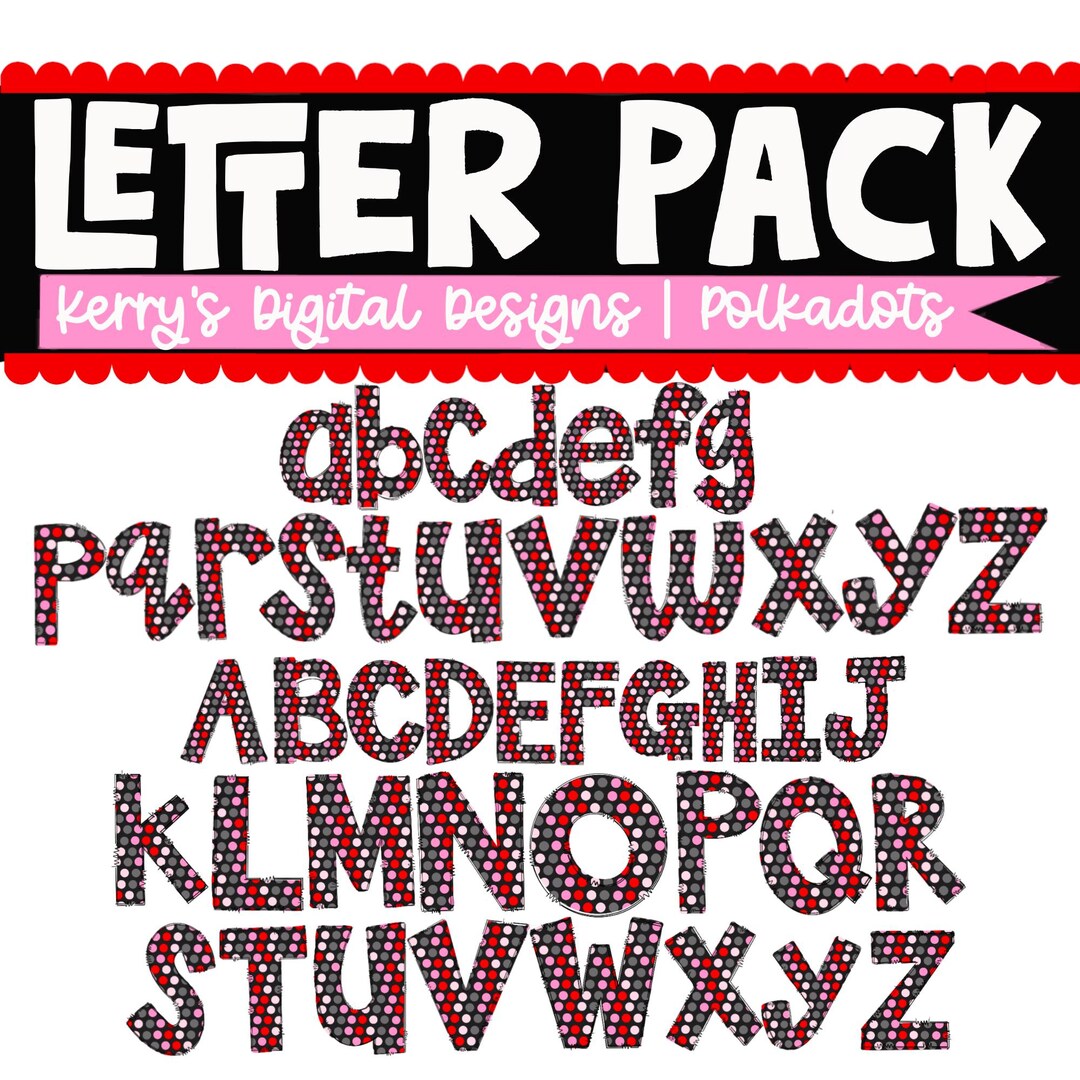 Black White Red Polkadots Letter Pack | Capital Lower Case Letters ...